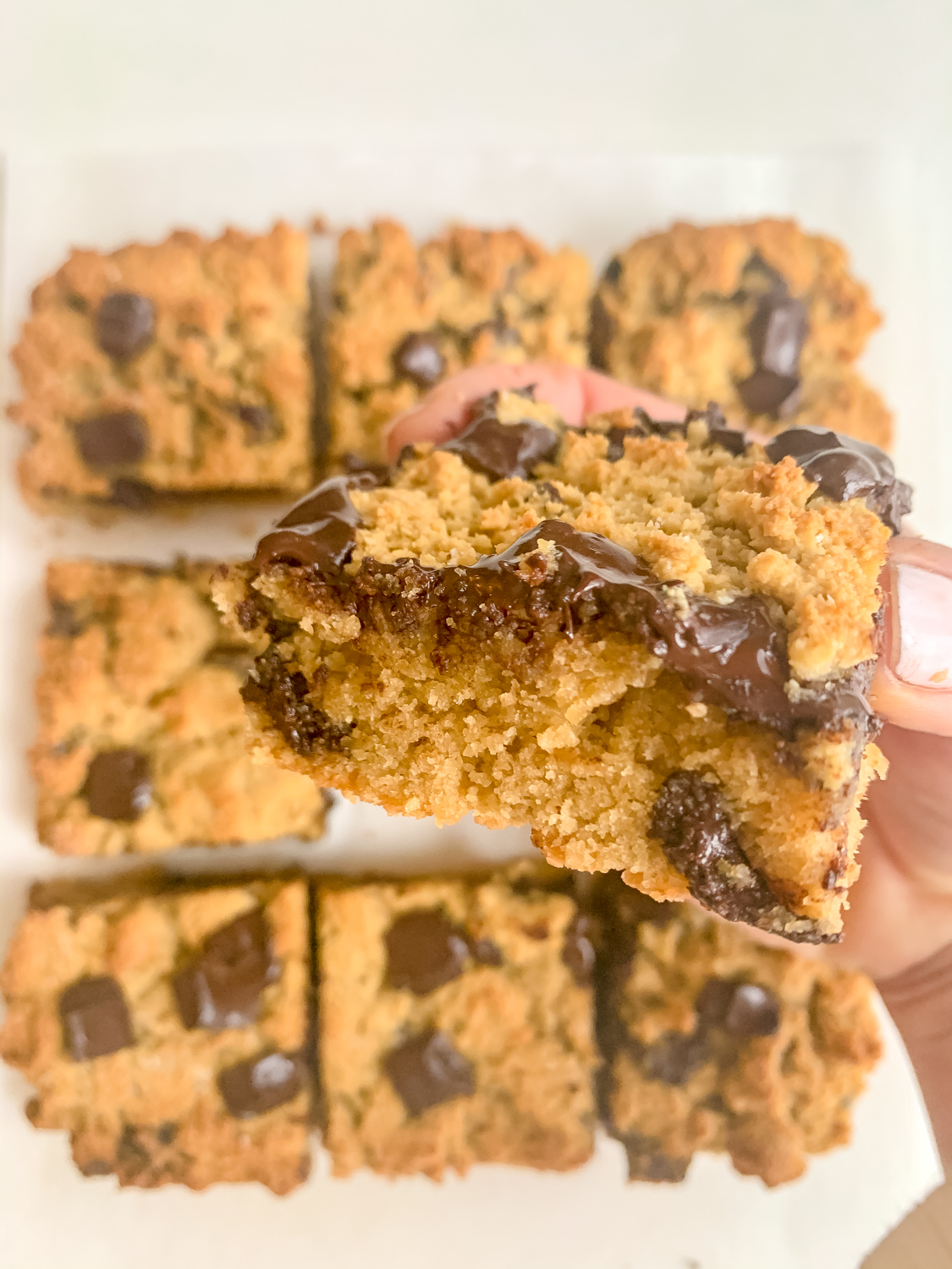Salted Tahini Chocolate Chip Cookie Bars (Paleo) - Kathleen Ashmore