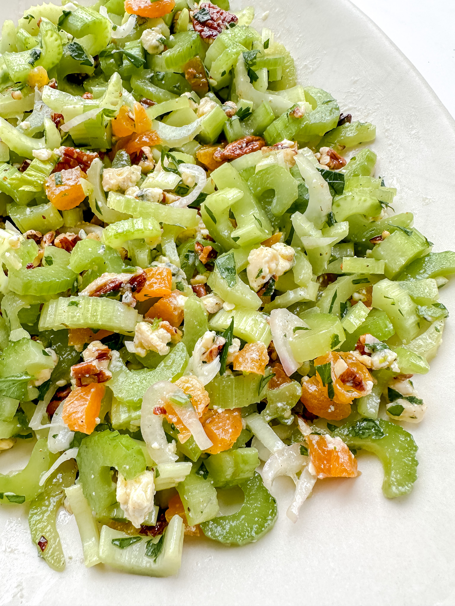 Celery Chopped Salad with Apricots, Gorgonzla and Pecans