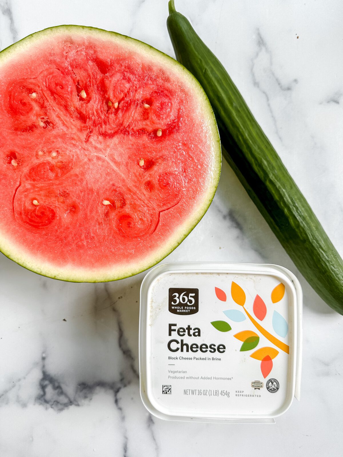 Watermelon Salad with Cucumber, Feta and Honey-Lime Dressing